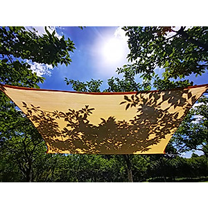 MontCampys Sun Shade Sail 7' x 10' Rectangle Permeable Canopy Shade Cloth UV Block Cover for Backyard Patio Garden Lawn Carport Outdoor Camping Event, Yellow/Sand