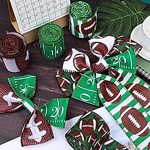 Kuscul 5 Rolls Football Wired Edge Ribbon 2.5 Inches x 25 Yard Rugby Ball Ribbon Sport Stitching Satin Wired Ribbon for Sport Team Party Decor Gift Wrapping Decor Hair Bow Sewing Wreath Crafts