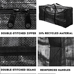 BAG-THAT! 2 Pack XXL Jumbo Extra Large Heavy Duty Stronger Handles Storage Bags Moving Totes Zippered Reusable Wrap Around Storage Totes