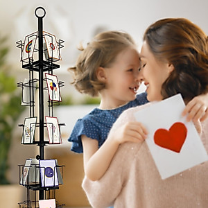 Tongmo Greeting Card Rack: Enhance Your Display with a 24-Pocket Rotating Countertop Solution for Postcards, Brochures, and Greeting Cards (Black, 65”H - 24 Pockets)