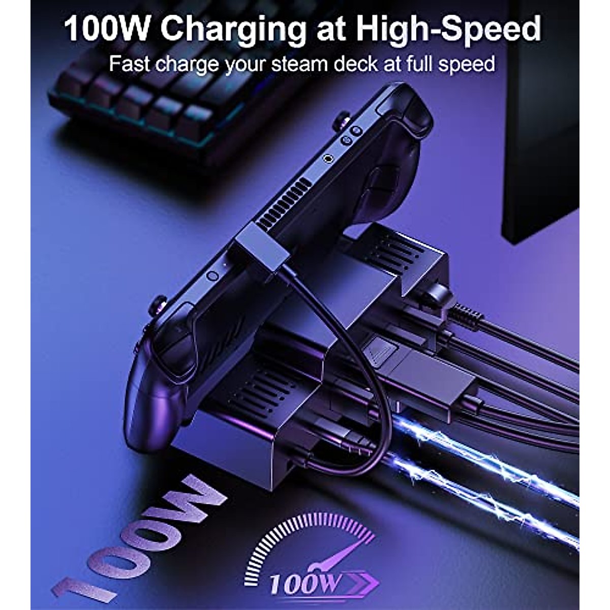Docking Station for Steam Deck/ROG Ally, 7-in-1 Steam Deck Dock Stand with HDMI 2.0+DP 1.4 4K@60Hz, 3 USB-A 3.1 gen 2,Gigabit Ethernet and Fast Charging USB-C Port Compatible with Steam Deck/ROG Ally