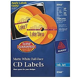 Avery CD Labels, Print to the Edge, Permanent Adhesive, Matte, 40 Disc Labels and 80 Spine Labels (8960)