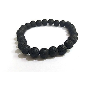 LKBEADS Natural Black Lava 8mm rondelle smooth 7inch Semi-Precious Gemstones Beaded Bracelets for Men Women Healing Crystal Stretch Beaded Bracelet Unisex