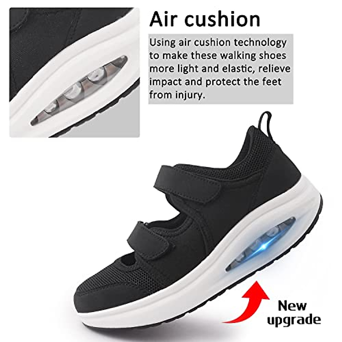 Women's Comfortable Working Nurse Shoes Non-Slip Adjustable Breathable Walking Buffer Fitness Casual Nursing Orthotic Lightweight BLK US/10