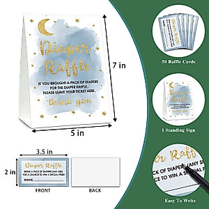 Gihyan Diaper Raffle Baby Shower Game Set(1 Standing Sign + 50 Guessing Cards), Moon and Stars Diaper Raffle Tickets for Baby Shower, Twinkle Twinkle Little Star Baby Shower Party Favor Decor - B09