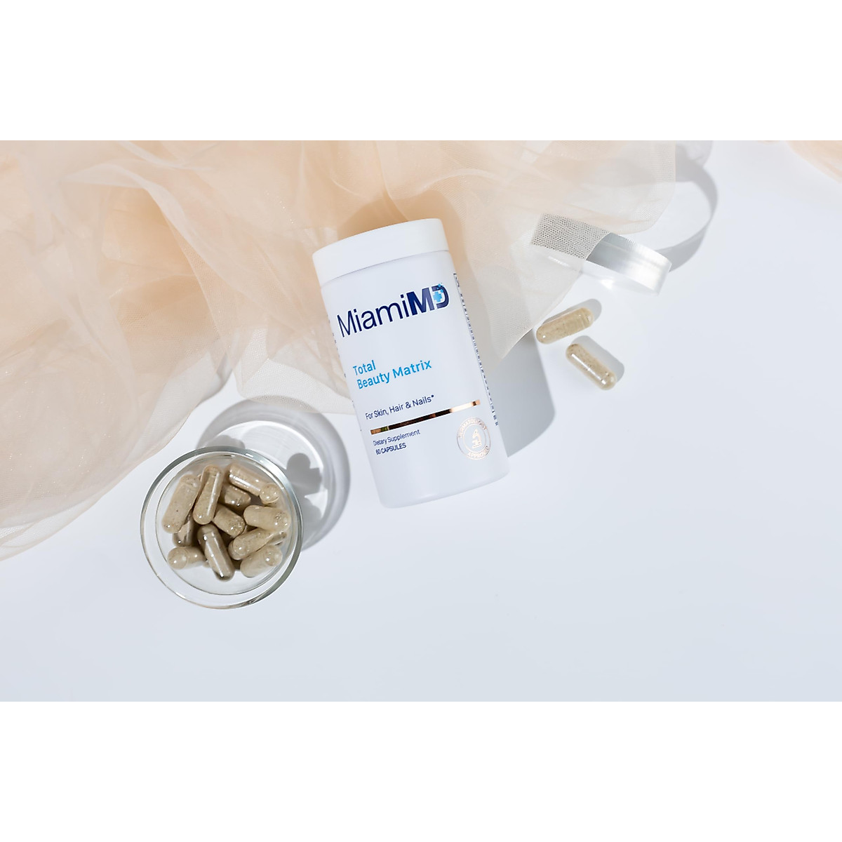 MiamiMD Total Beauty Matrix Collagen Supplements for Women - Collagen Capsules with Vitamin C for Hair, Skin and Nails - Cruelty Free - 60 Capsules