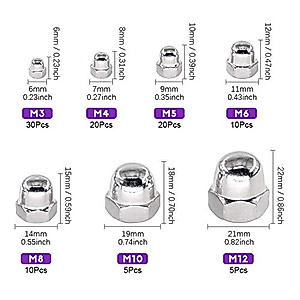 Swpeet 595Pcs 304 Stainless Steel Serrated Metric Acorn Cap Nuts Hex Dome Cap and Hex Nuts Assortment Kit