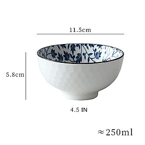 Set of 4 Porcelain Japanese Bowls W Gift Box for Ramen Noodle Udon Noodle Rice Vietnamese Soup Cereal Pho Popcorn Oatmeal (Traditional Blue and White)