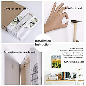 Flowers Canvas Art Wall Decor Black and White Framed Galsang Floral Prints and Posters Wall Hanging Decorations Ready to Hang for Bedroom Bathroom (yellow, 12"x16"x3Panles)