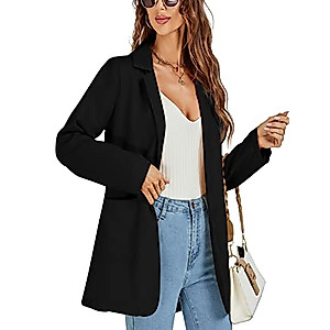 LYANER Women's Casual Long Sleeve Work Office Suit Cardigan Blazer Jackets with Pockets Black Small