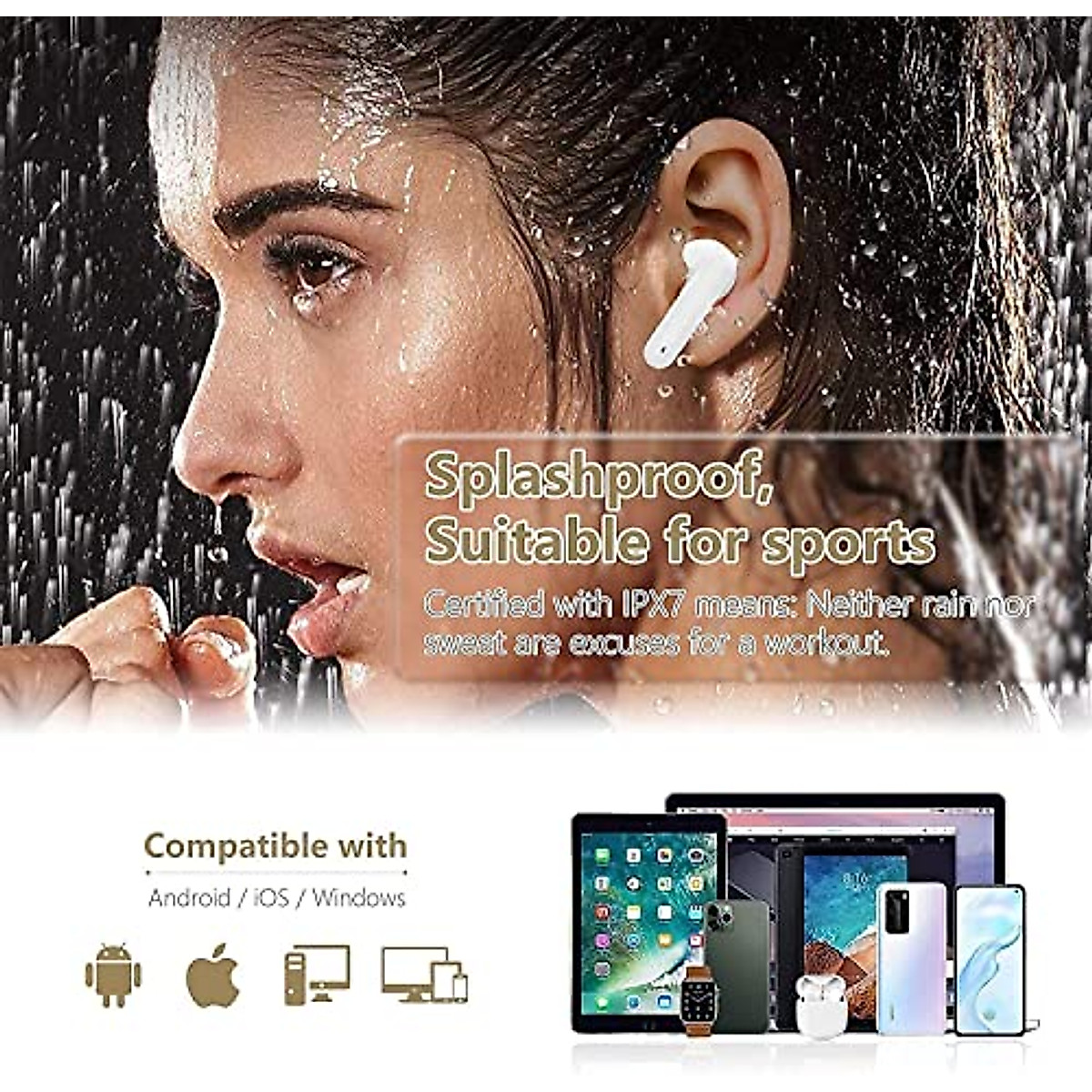 Wireless Earbuds Bluetooth 5.0 Headphones Noise Cancelling Air Buds Pods 3D Stereo Ear pods in-Ear Ear Buds with Deep Bass Earphones Sport Headsets for Android/Samsung/Apple iPhone