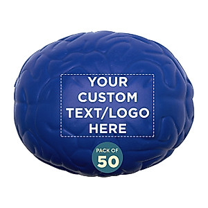 Custom Brain Squeeze Balls Set of 50, Personalized Bulk Pack - Stress Relief, Perfect for Your Desk, Office or Home - Blue