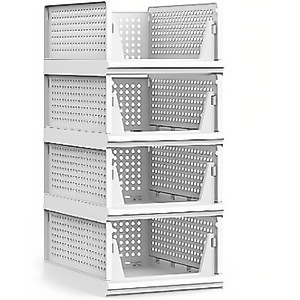 VVoodeinck 4 Drawer Style Wardrobe Storage Boxes with Stackable Plastic Storage Basket Wardrobe Storage Box Kitchen Bathroom Bedroom Office Storage Box Layered Storage Box（17*13*7IN）