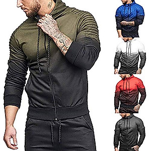 Men's Pullover Winter Workout Thenlian Mens' Autumn Winter Long Sleeve Splicing Fold Hooded Top Blouse Outwear(Army Greem, XL)