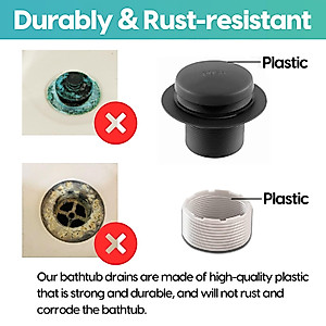 WRISIN Black Tub Drain Kit with Overflow, Tip-Toe Bath Tub Drain and Two-Hole Overflow Cover Plate, Universal Fit