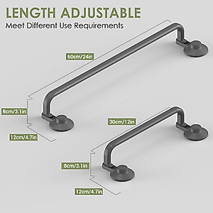 LUXEAR Towel Bar, 24 Inch Adhesive Bathroom Towel Bar with Upgrade Suction Cup, Tool Free Adhesive Shower Towel Rack with 5 Sliding Hooks, Wall Mounted Plastic Towel Bar for Shower Kitchen Door