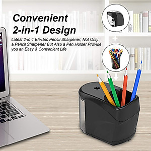 Electric Pencil Sharpener Heavy-Duty Helical Blade Sharpener with Adapter/Battery Operated for No.2/ (6-8mm) Pencils with Auto Stop & Cleaning Brush in School/Classroom/Office (Black)