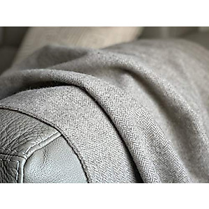 Eikei Wool Throw Blanket Geo Herringbone Pattern Oversized Couch Throw Blanket Fringe Trim Soft Merino Woolen Afghan Minimalist Style Lightweight Machine Washable (Light Beige, 55Wx78L)