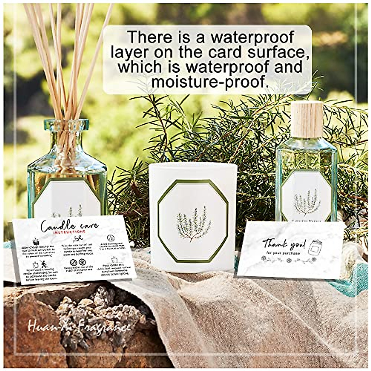 Handmade Candle Care Instruction Card, Candle Care Instruction Card, 3.5 x 2 inches for Handmade Candle Makers Soy Bees Wax Coconut Essential Oils, 50 Pack(Marble Look Design)