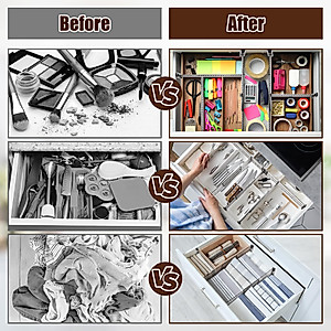 Marsui 12 Pcs Plastic Expandable Drawer Dividers 3.2" High Expandable from 10.8-20'' Adjustable Drawer Organizers for Clothes, Expandable Dresser Separators for Bedroom Kitchen Office, Clear Black