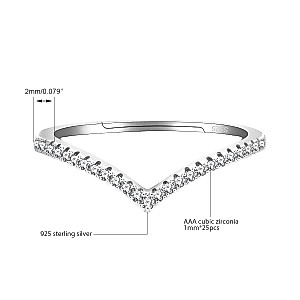 Uloveido 925 Sterling Silver Pointed V Shaped Ring Guard Enhancer 2pcs Stackable Tiny CZ Paved Eternity Bands Y1518 (Adjustable)