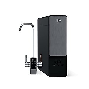 Brio AQUUS TROE800COL Reverse Osmosis Water Filtration System, 4-Stage Tankless RO Water Filter System for Under Sink, 800 GPD, 2:1 Pure to Drain, Reduces TDS, Smart Faucet, USA Support, Black/Silver