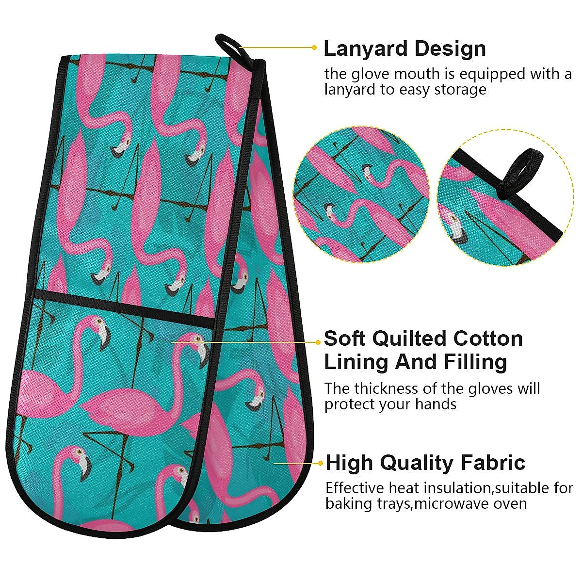 ZZXXB Pink Flamingo Double Oven Mitt Heat Resistant Non-Slip Kitchen Gloves Extra Long 7" x 35" for Cooking Baking Barbecue Grilling