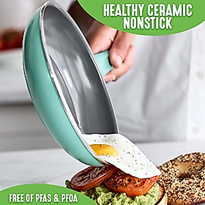 GreenLife Soft Grip Diamond Healthy Ceramic Nonstick, 7" and 10" Frying Pan Skillet Set, PFAS-Free, Dishwasher Safe, Turquoise