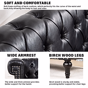 Vaztrlus Chesterfield L-Shaped Faux Leather Sectional Sofa， Modern, Large Corner Couch for Living Room with Modular Button Design. Five-Seater Sofas (Black