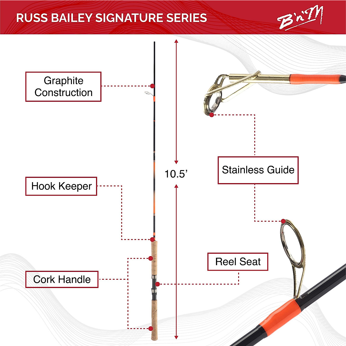 B'n'M Poles - Russ Bailey Signature Series Crappie Rod, 10.5 Foot (2 Sections)