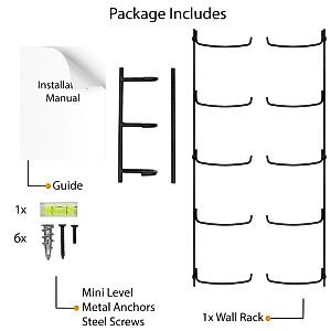 Wallniture Guru Foam Roller & Yoga Mat Holder Wall Mount with 3 Hooks for Hanging Yoga Strap, Resistance Bands, 5-Sectional Metal (Black)