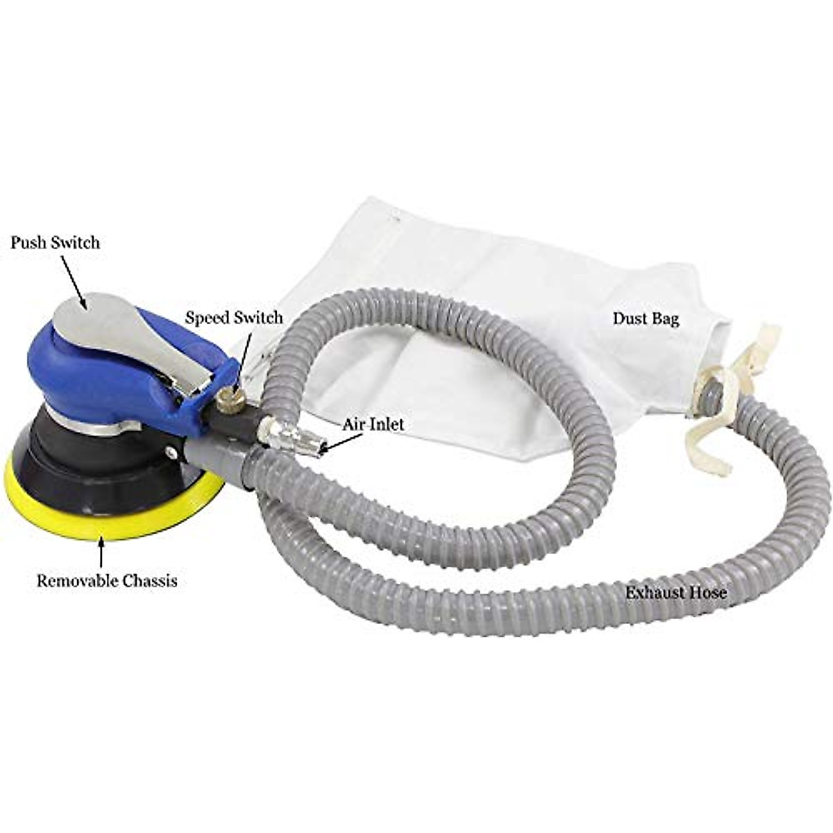 Sutekus 5" Random Orbital Sander Air sander Dual Action Pneumatic Sander Polisher Palm Sander Air Tools