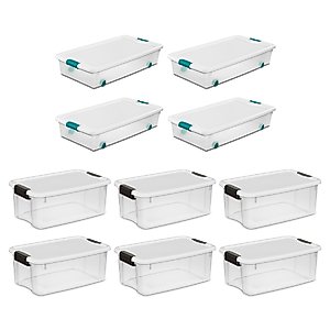 Sterilite 4 Set of 56-Quart Wheeled Storage Bin & 6 Set of 18-Quart Plastic Storage Container w/Latching Lid and Clear Base for Home Organization