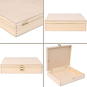 Creative Deco Wooden Storage Box Unpainted Plain | 11.41 x 9.84 x 2.55 in | Golden Latch & Lid | Perfect for Storing Valuables & Small Items in The Office or Bedroom | Keepsake Memory Trinket Chest