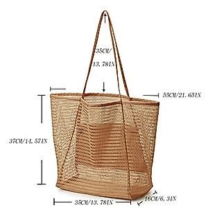 Tibroni Mesh Beach Tote Bag Women, Extra Large Beach Bags, Pool Bag, Big Capacity Shoulder Handbag for Beach Shopping Picnic Travel