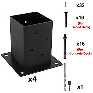 (4 PCS) LADECH 4x4 Wood Fence Post Anchor Base, 2mm Thick Steel and Black Powder Coated,Come with Wood Screws and Concrete Anchors (Black - 4 PCS)