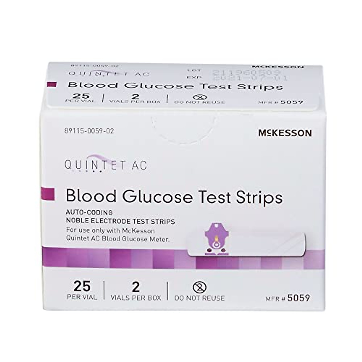 McKesson QUINTET AC Blood Glucose Test Strips - Auto Coding, Noble Electrode Strips, for Self-Testing and Point-of-Care Testing of Whole Blood Glucose, 100 Strips, 2 Packs, 100 Total