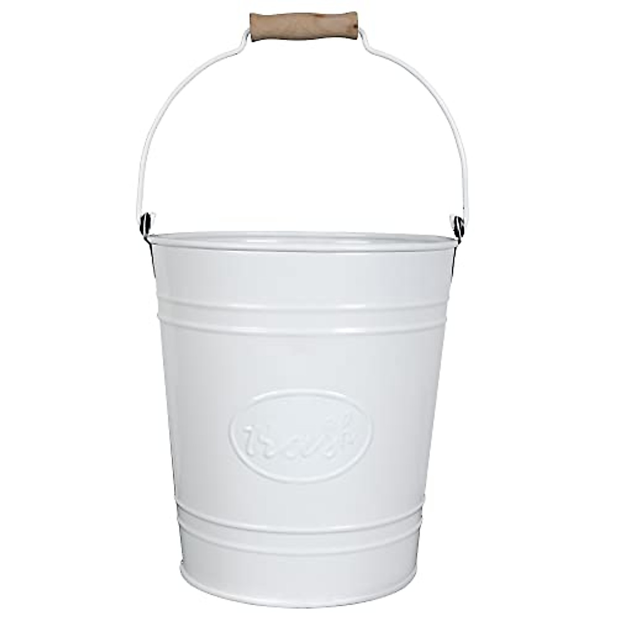 Autumn Alley Farmhouse Bathroom Trash Can - White Trash Can Bucket with Wooden Handle for Rustic Bathroom, Farmhouse Kitchen, Country Home Décor, 7 Liter, White