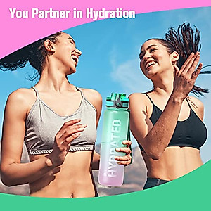 Sahara Sailor Water Bottles, 32oz Motivational Sports Water Bottle with Time Marker - Times to Drink - Tritan, BPA Free, Wide Mouth Leakproof, Fast Flow Technology with Clean Brush (1 Pack)