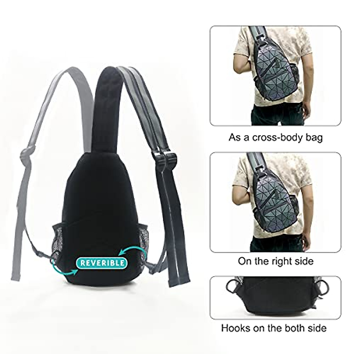 PYFK Geometric Backpack Luminous Holographic Purse Color Changes Flash Reflective Bag For Cycling Fashion Sling Bag for Women(Prism)