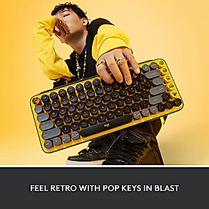 Logitech POP Keys Mechanical Wireless Keyboard with Customizable Emoji , Durable Compact Design, Bluetooth or USB Connectivity, Multi-Device, OS Compatible - Blast Yellow