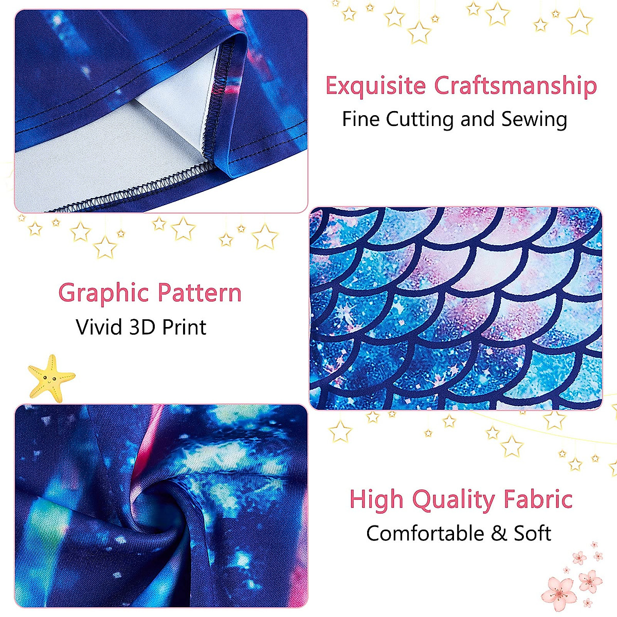 Funnycokid Girls Mermaid Dresses Summer Sundress Kids Sleeveless Outfit Birthday Dress Size 6 Size 7 Spring Twirl Clothes 6-7 Years