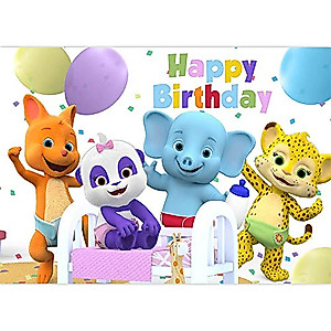 White Photo Background Balloon Confetti Cartoon Baby Animals Vinyl 7x5ft Word Party Photography Backdrop for Baby Kids Happy Birthday Party Banner Supply Photo Booth Candy Table Decorations