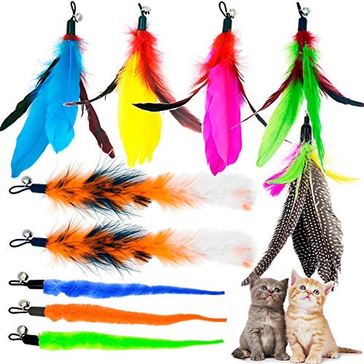 TIENAILING Cat Feather Toys Replacement Cat Toy Wand Refills, 10 PCS Cat Teaser Toy Replacement Feather Refills, Cat Wand Attachments Feather Worm Refills for Indoor Cat