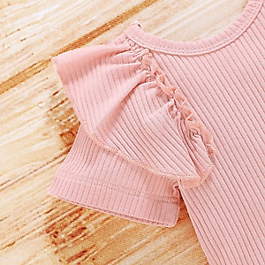 Dimoybabe Newborn Baby Girl Clothes Summer Infant Outfit Cute Ruffle Romper Short Set Solid Pink 3-6 Months 80cm