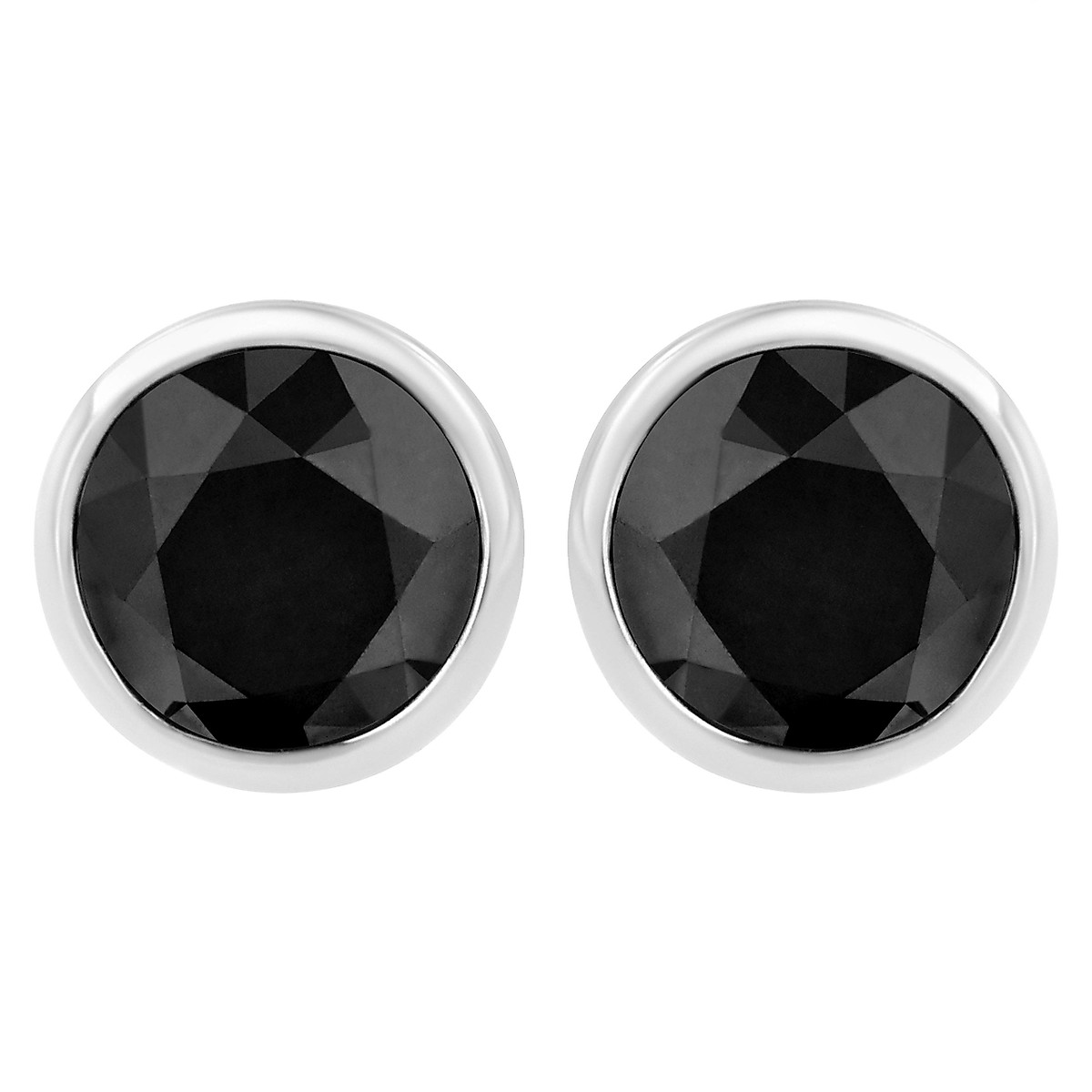 .925 Sterling Silver 1.00 Cttw Round Brilliant-Cut Black Diamond Bezel-Set Stud Earrings with Screw Backs (Fancy Color-Enhanced, I2-I3 Clarity)