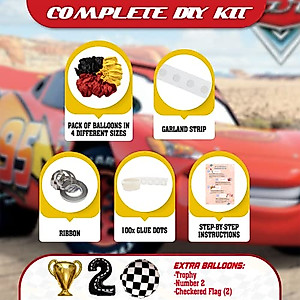 100pcs, EASY DIY – Cars Balloon Garland Kit & Arch with BONUS Trophy & Number 2 - Race Car Balloons for Lightning McQueen Race Car Birthday Party Supplies & Boy Cars Theme Birthday Party Decorations
