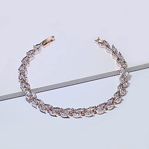 UDYLGOON Elegant Marquise Cubic Zirconia Wedding Earrings Bracelet Jewelry Set for Bridesmaid Wedding Prom Homecoming (Rose Gold)