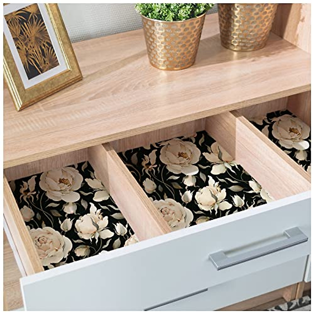 HAOKHOME Peel and Stick Wallpaper Floral Vintage Roses Peonies Contact Paper Removable Black/Beige/Olive Self Adhesive Mural 17.7in x 9.8ft