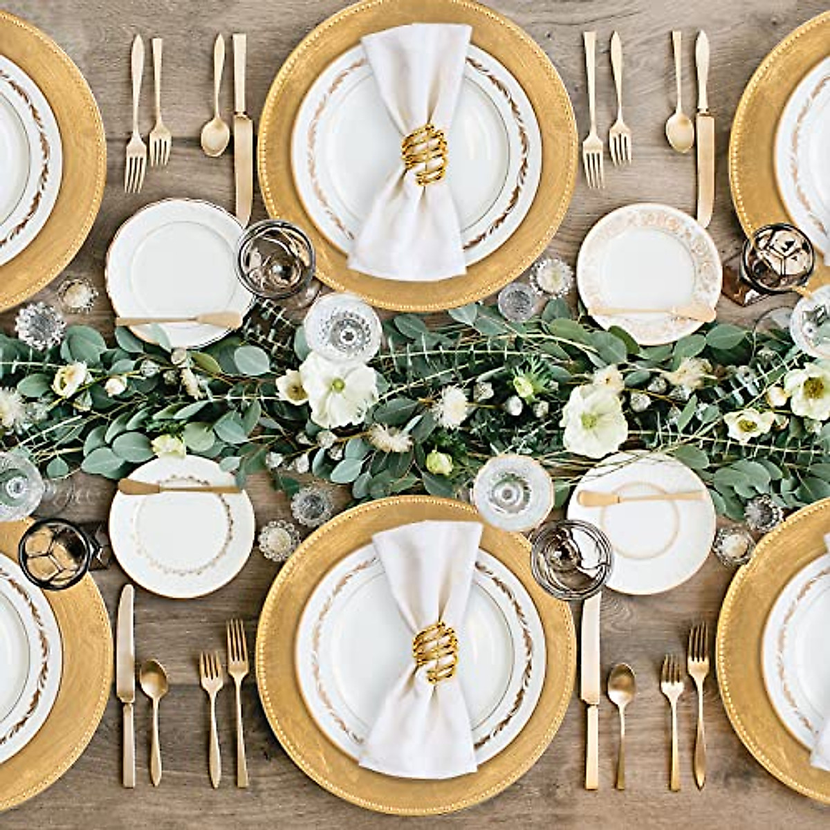 MAONAME Gold Charger Plates Set of 12, Foil 13" Plate Chargers with Beaded, Plastic Round Chargers for Dinner Plates, Table Setting